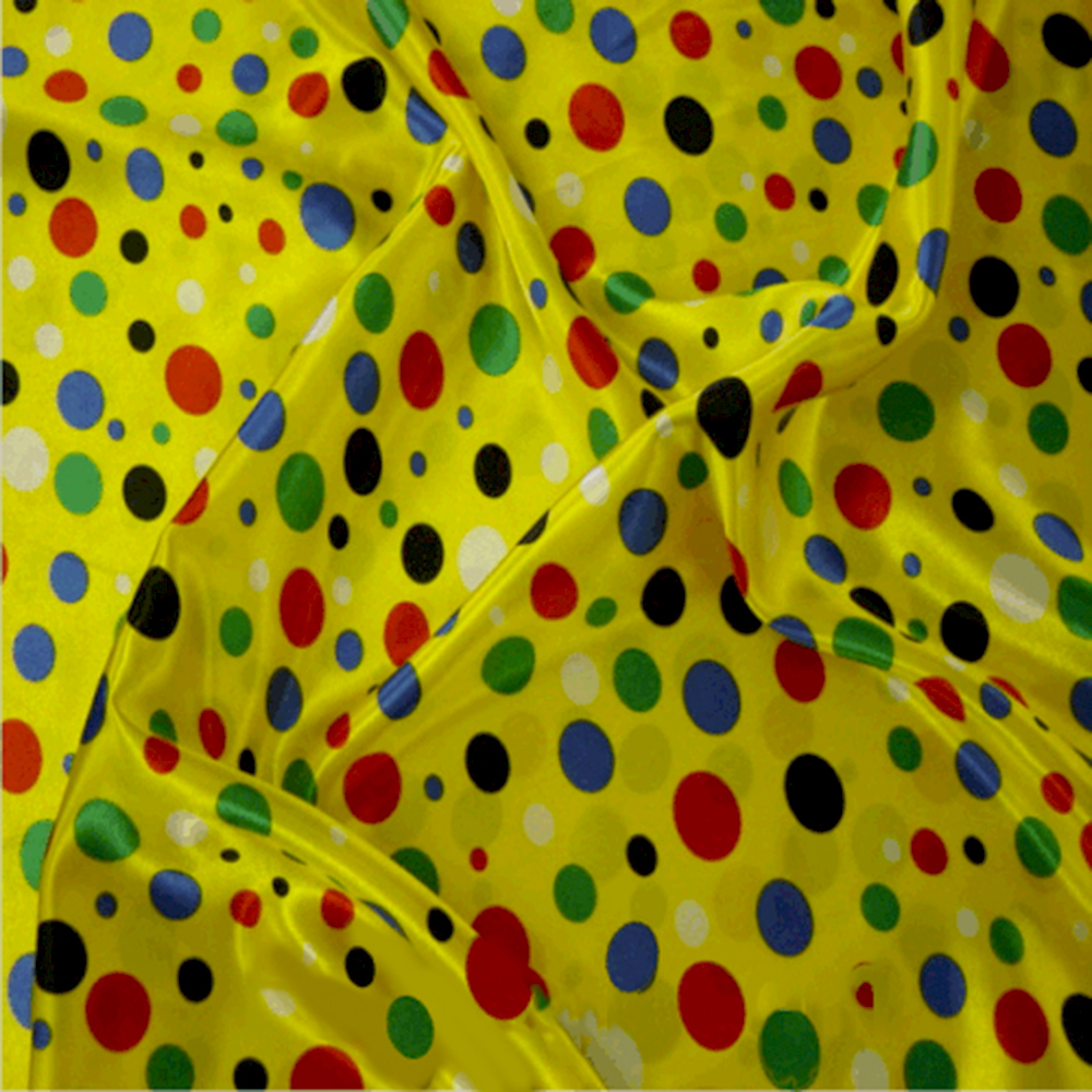Multi coloured satin spots | Fabric UK