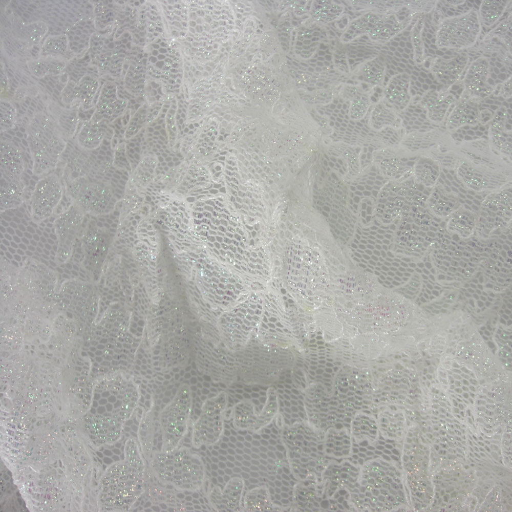 Ivory Iridescent Sparkle Stretch Lace | Fabric UK